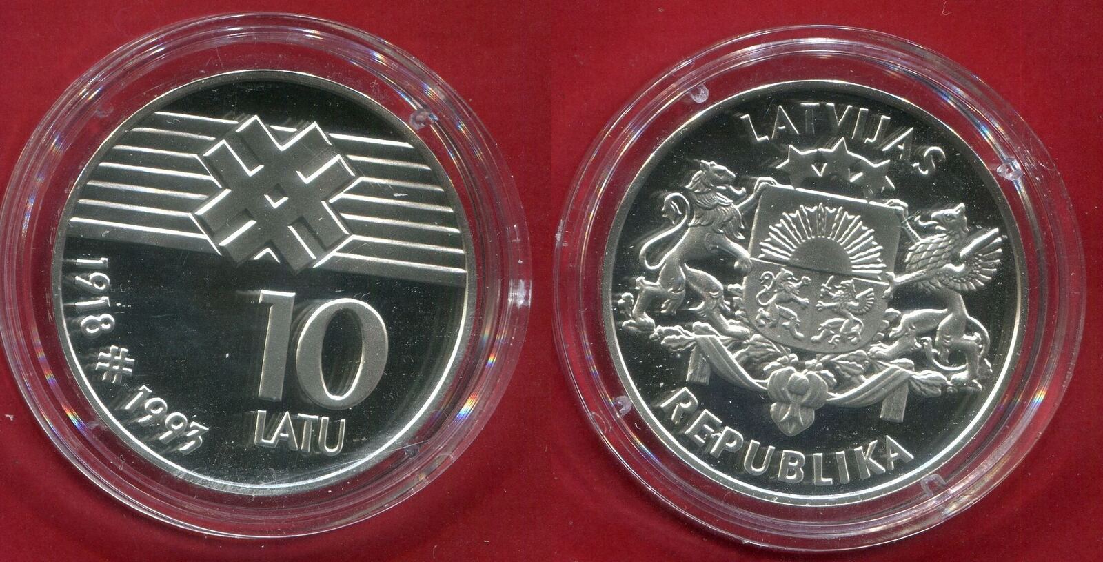 10 Latu Silber 1993 75 Jahre Lettland proof in capsule, | MA-Shops