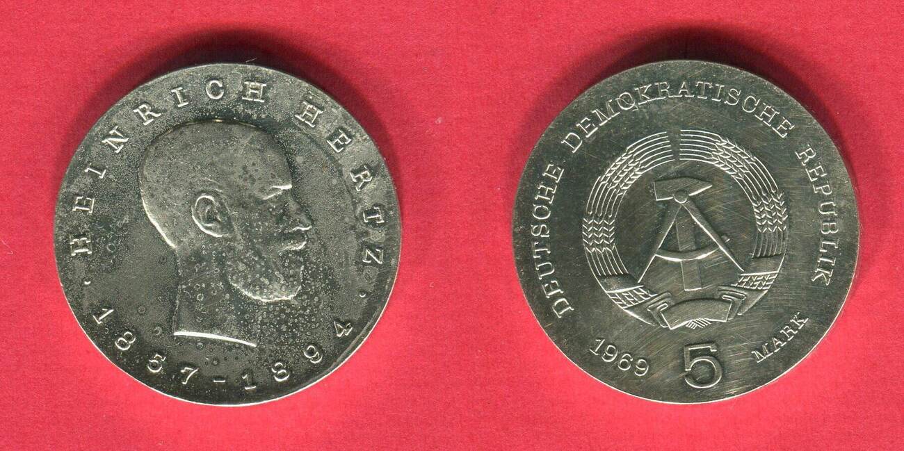 DDR 5 Mark Neusilber 1969 Gedenkmünze zum 75. Todestag von Heinrich ...