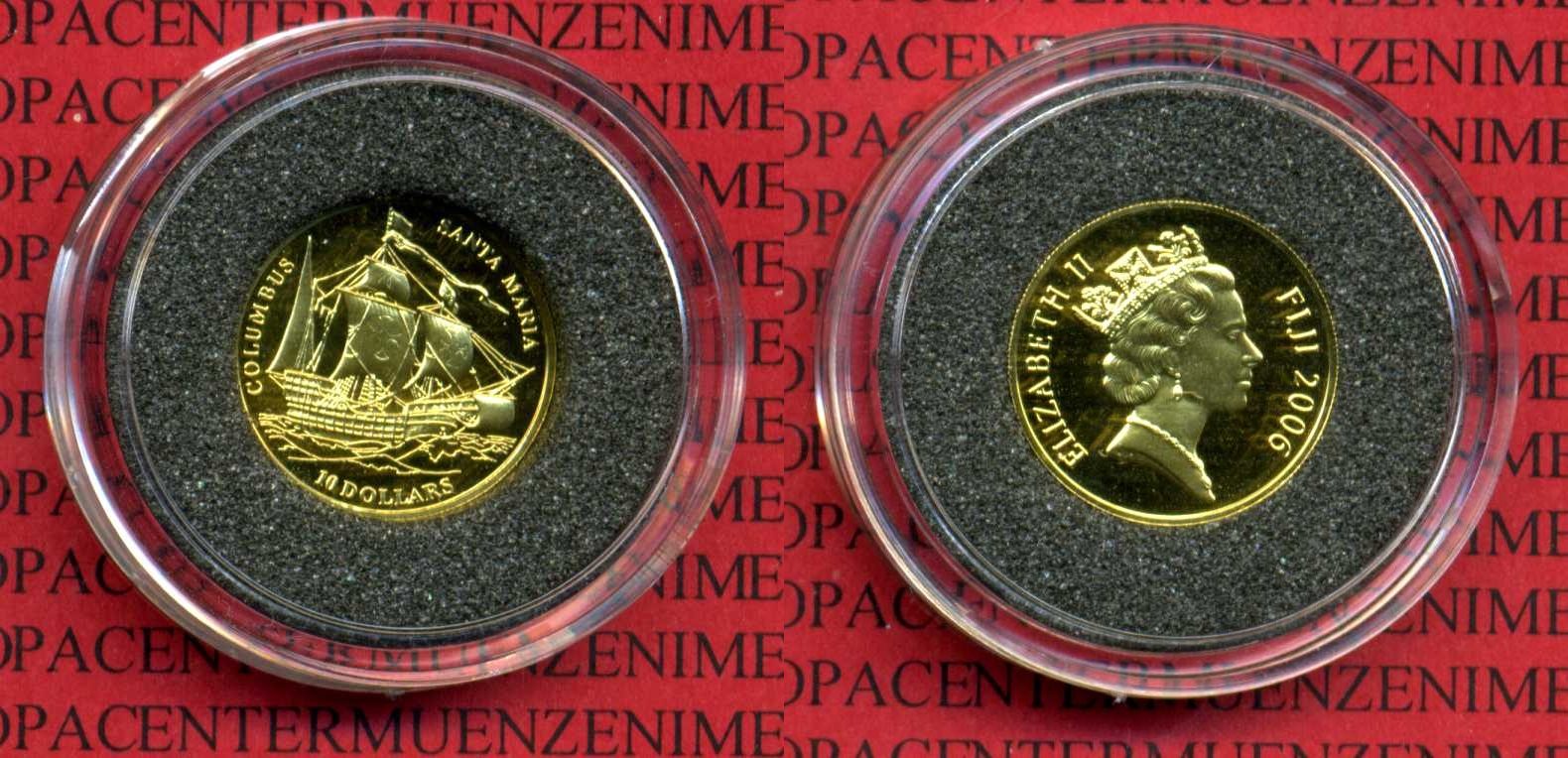Fiji 10 Dollars Goldmünze 1/25 Unze 2006 Santa Maria Schiff Columbus PP ...