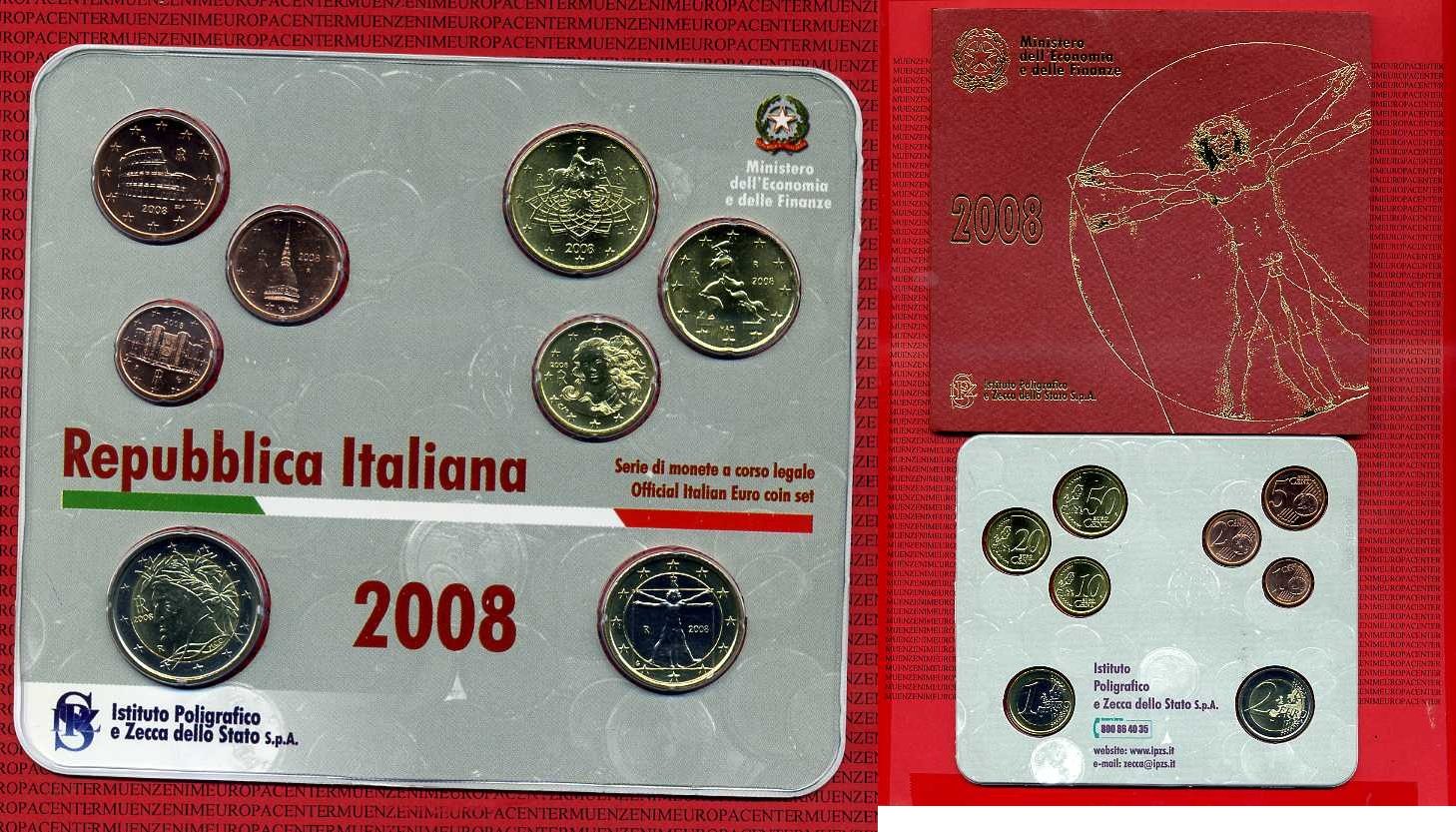 Italien Euro Kursmünzensatz Offiziell 2008 1 Cent bis 2 Euro, 3,88 OVP ...