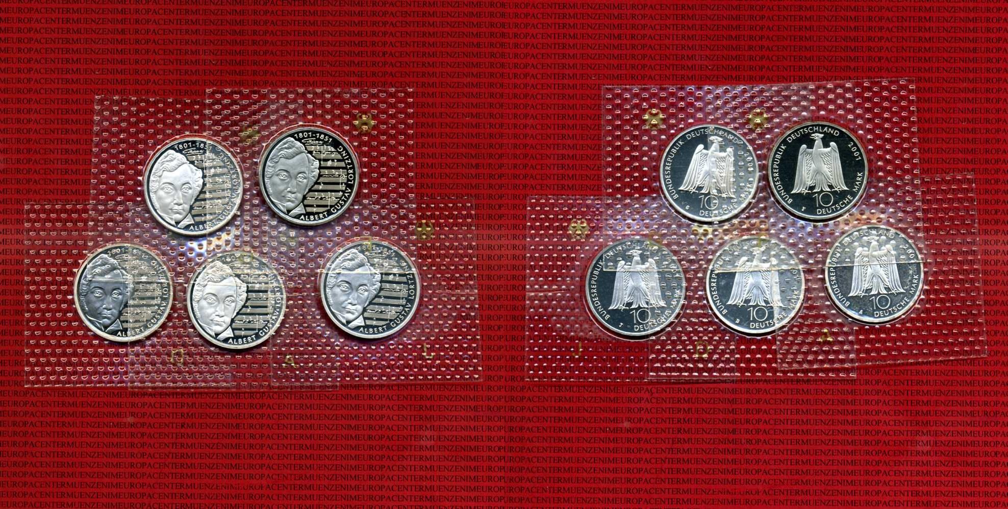 Bundesrepublik Deutschland Satz 5 x 10 DM Silbermünzen 5 x 10 DM 2001 ...