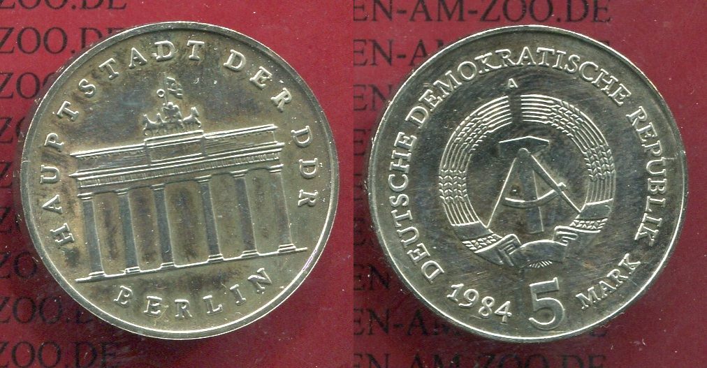 DDR 5 Mark Cu/Ni DDR 5 Mark 1984 Brandenburger Tor in Berlin Stgl ...