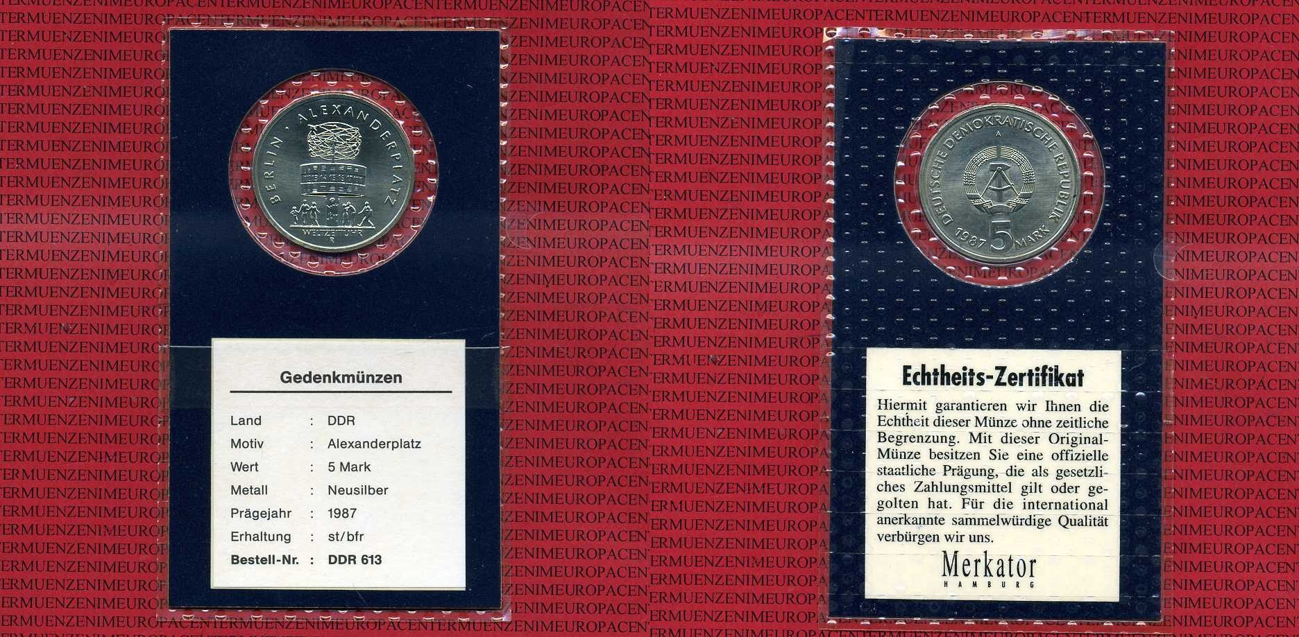5 Mark Cu/Ni Gedenkmünze mit Merkator Blister DDR 5 Mark 1987 Cu/Ni ...