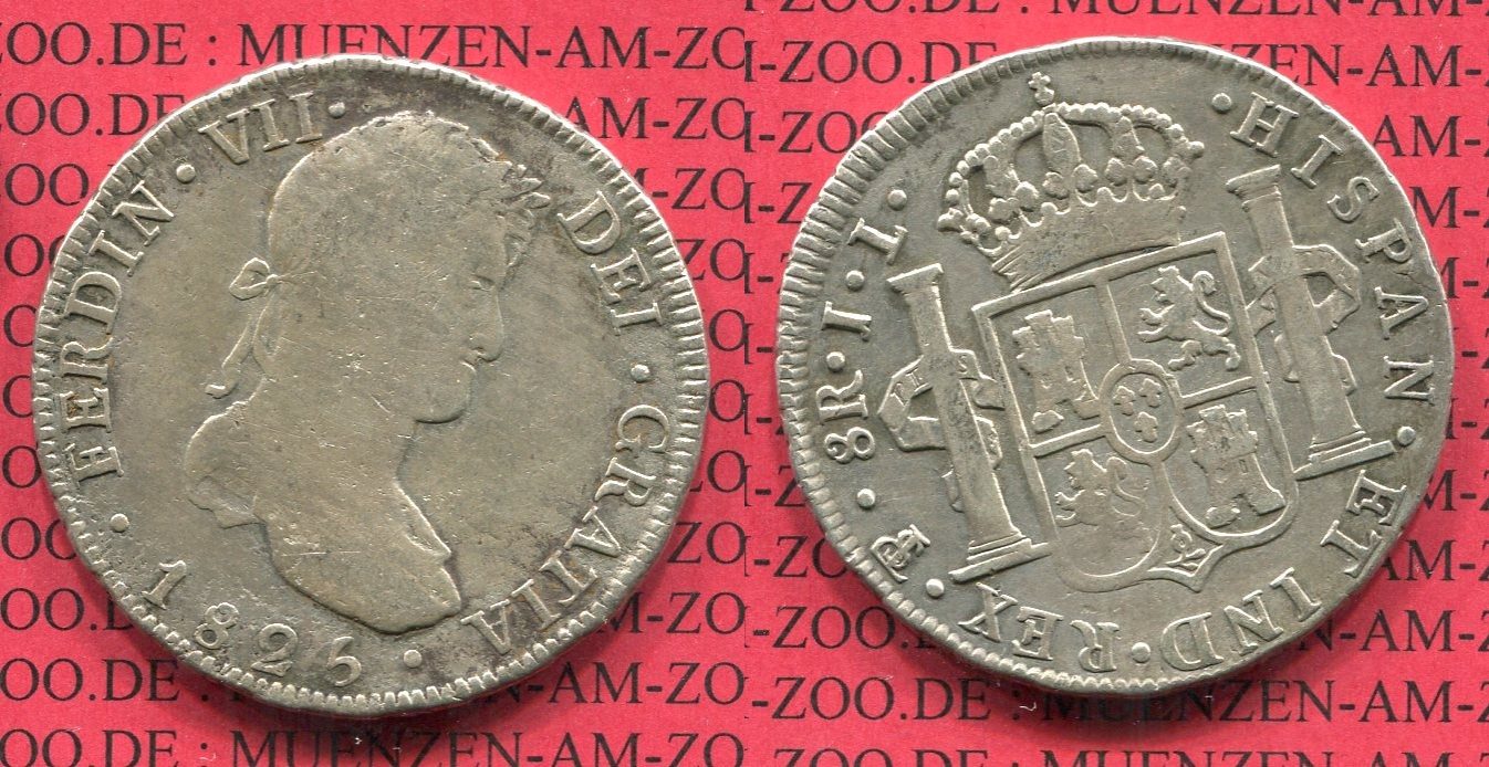 Mexico, Mexiko unter Spanien 8 reales Silbermünze Wappen m. Säulen ...