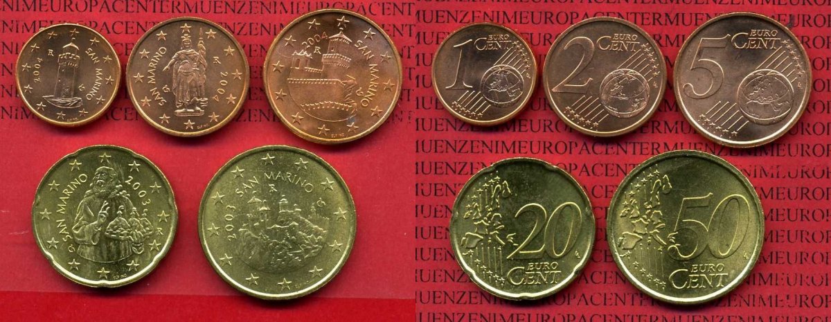 Kursmünzensatz Mini 1 Cent - 50 Cent, ohne 10 Cent San Marino Mini ...