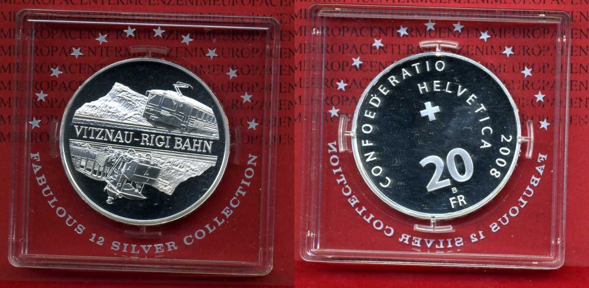 Schweiz, Switzerland 20 Franken Silber Schweiz 20 Franken 2008 Vitznau - Rigi Bahn, Eisenbahn ...