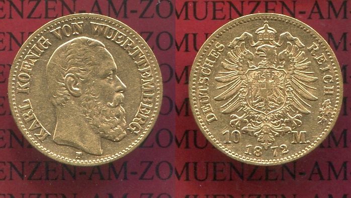 Wuerttemberg, German Empire Grand Duchy 10 Mark Wuerttemberg Goldmünze ...