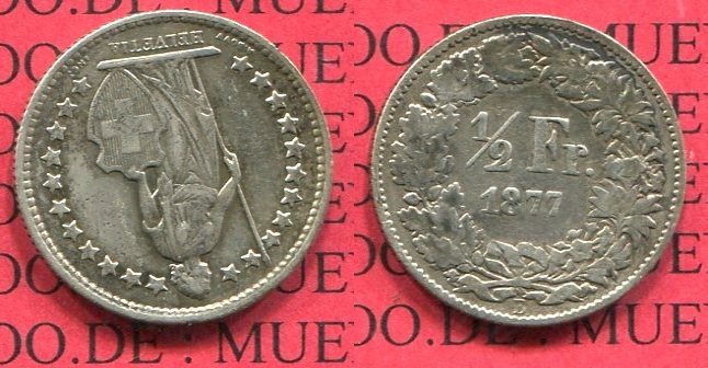 Schweiz Switzerland 1/2 Franken Silber 1877 Schweiz 1/2 Frank 1875 überdurchscnittliche Qualität ...