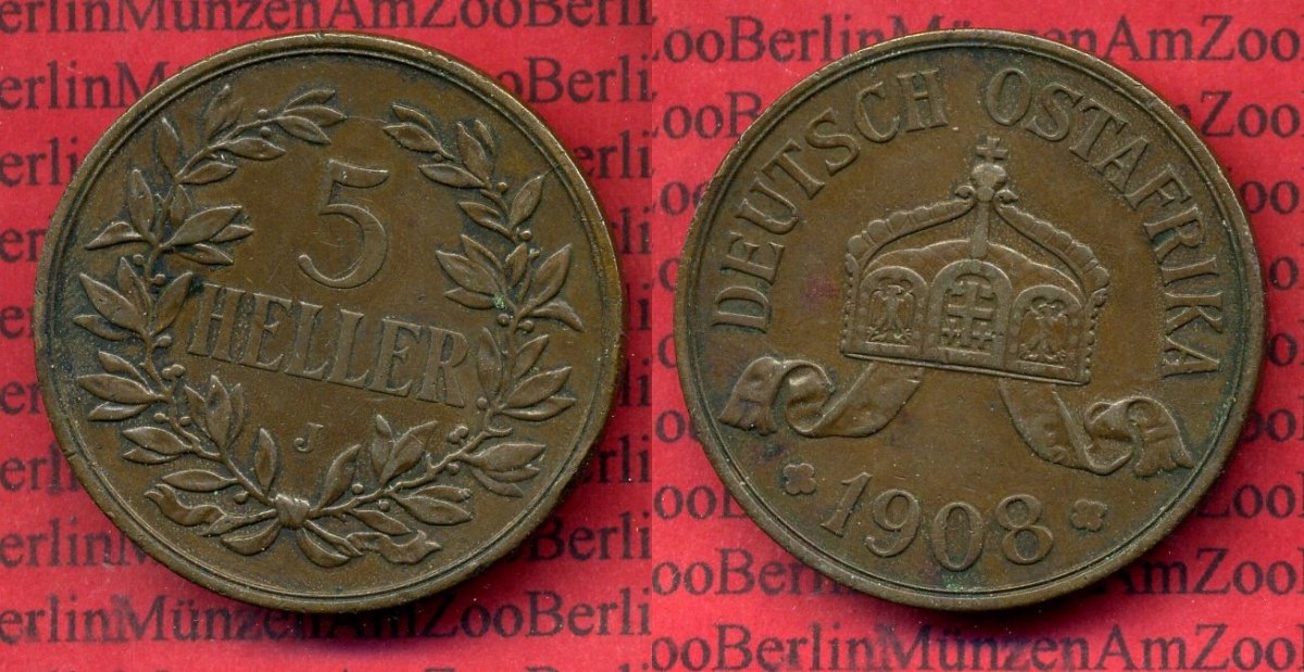 Deutsch Ostafrika German Colonial Money 5 Heller 1908 J Deutsch ...