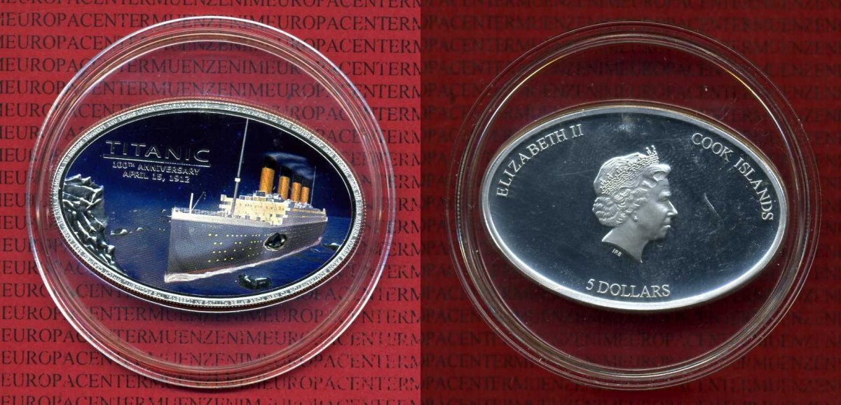 Cook-Inseln, Cook Islands 5 Dollars Silbermünze 2012 Titanic - 100th ...