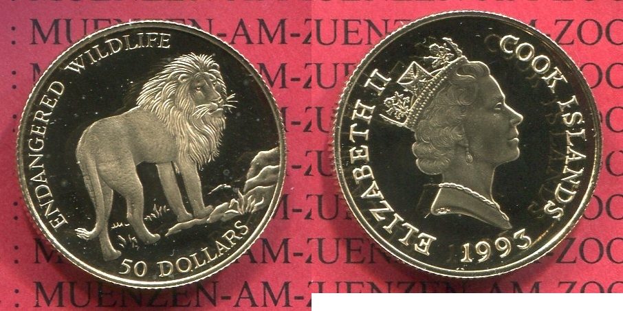 Cook Islands Cook Inseln 1993 cook Islands 50 Dollars Gold Endangered ...