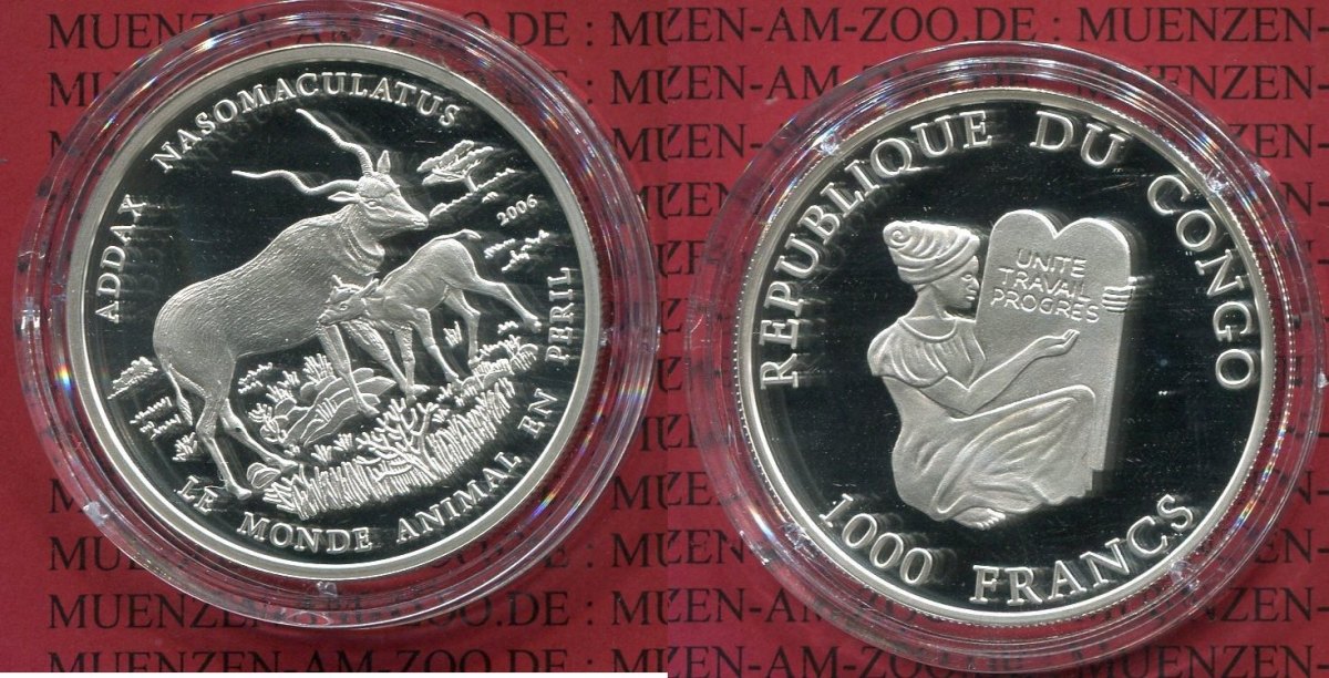 Republik Kongo Brazzaville 1000 Francs Silbermünze 2006 Republique ...