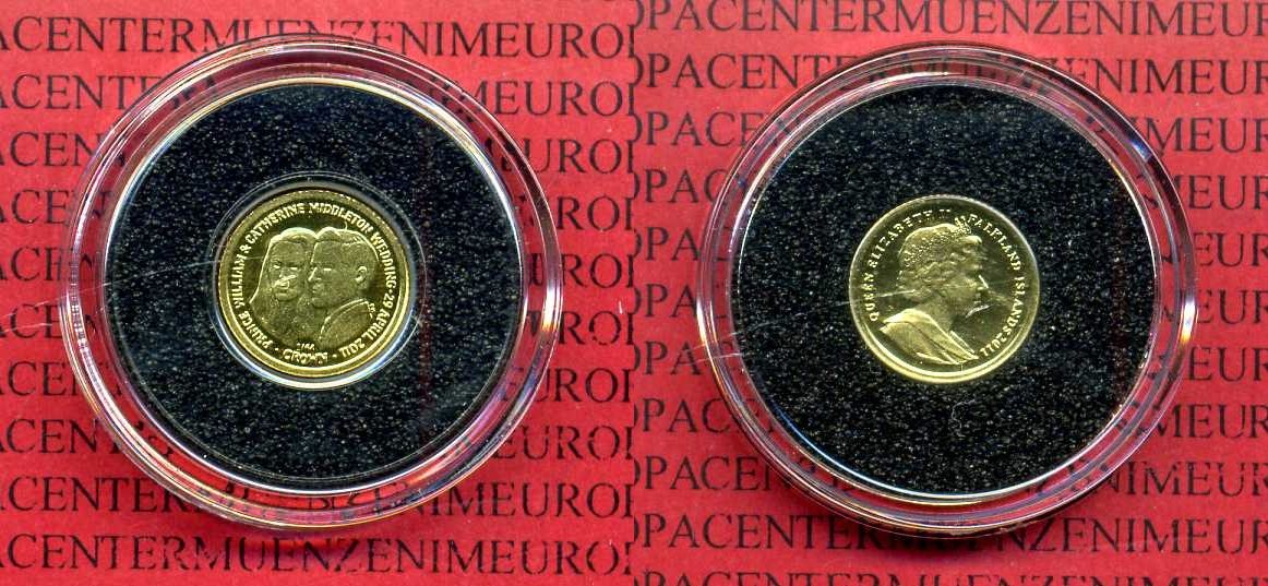 Falklandinseln, Falkland Islands 1/64 Crown Goldmünze 2011 Hochzeit von ...