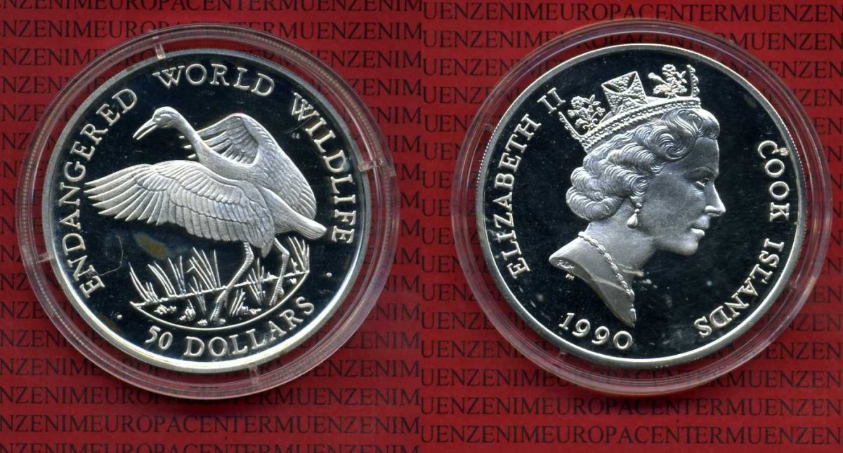Cook-Inseln 50 Dollar silber PP Cook Islands 50 Dollar 1990 Silbermünze ...