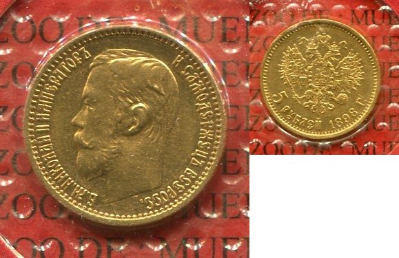 Russland Russia 1898 Russland 5 Rubel 1899, Nikolaus II. Gold AU 58 sealed | MA-Shops