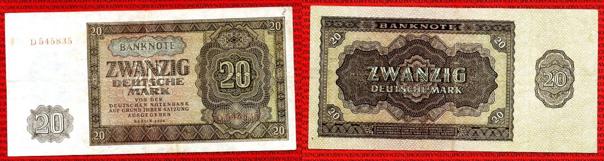 DDR 20 Mark 1948 KN 6 Stellig ein Serienbuchstabe, D III one letter, 6 ...