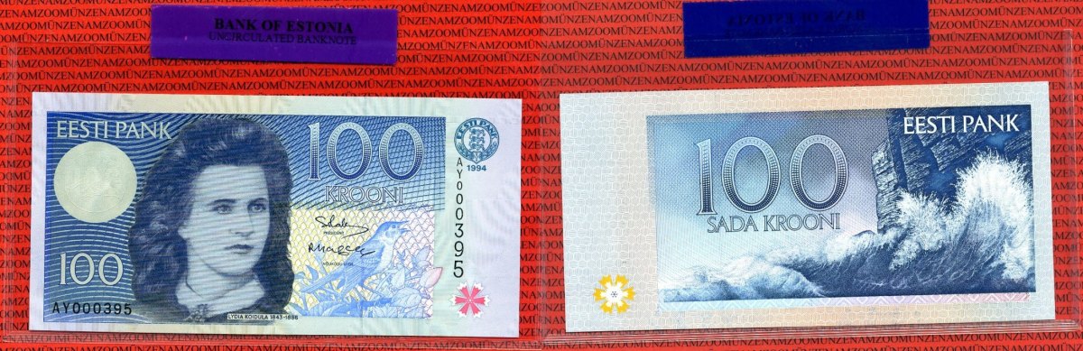 Estlans, Estonia 100 Krooni Kronen Estland 100 Krooni 1994, Lydia ...