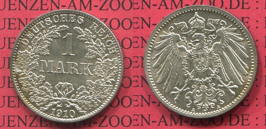 Kaiserreich German Empire 1 Mark Silber 1 Mark Silber, 1910 A, J. 17 ...
