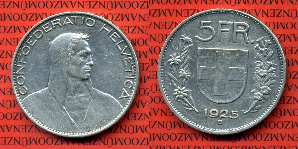 Schweiz Eidgenossenschaft 5 Franken Kursmünze Schweiz 5 Franken 1925 großer Alphirt Kursmünze ...