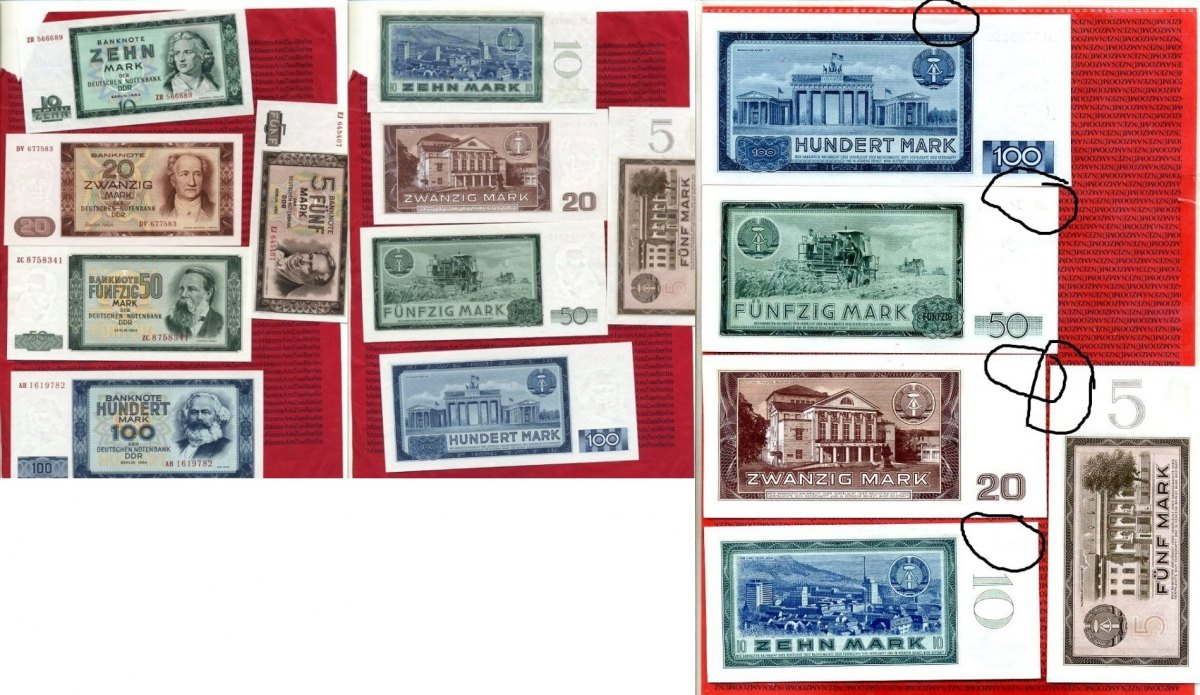 DDR, GDR Eastern Germany 5 bis 100 Mark Satz 5 Scheine Satz Banknoten ...