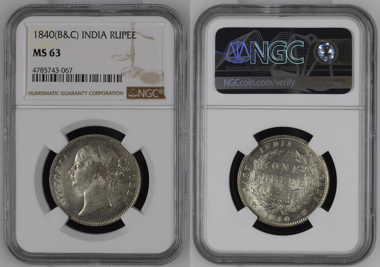 INDIA British RUPEE 1840(B&C) East India Company 1 Rupie Silber Queen ...