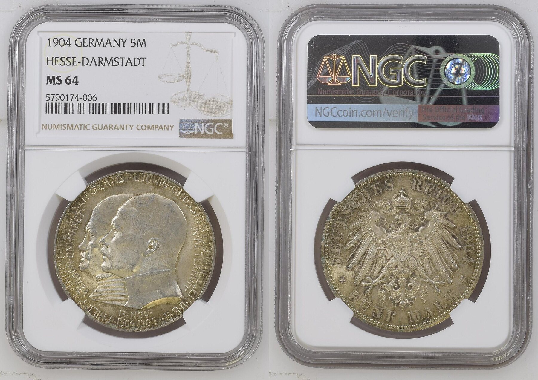 Germany Deutschland Hessen Kaiserreich 5 Mark 1904 400. Geburtstag von ...