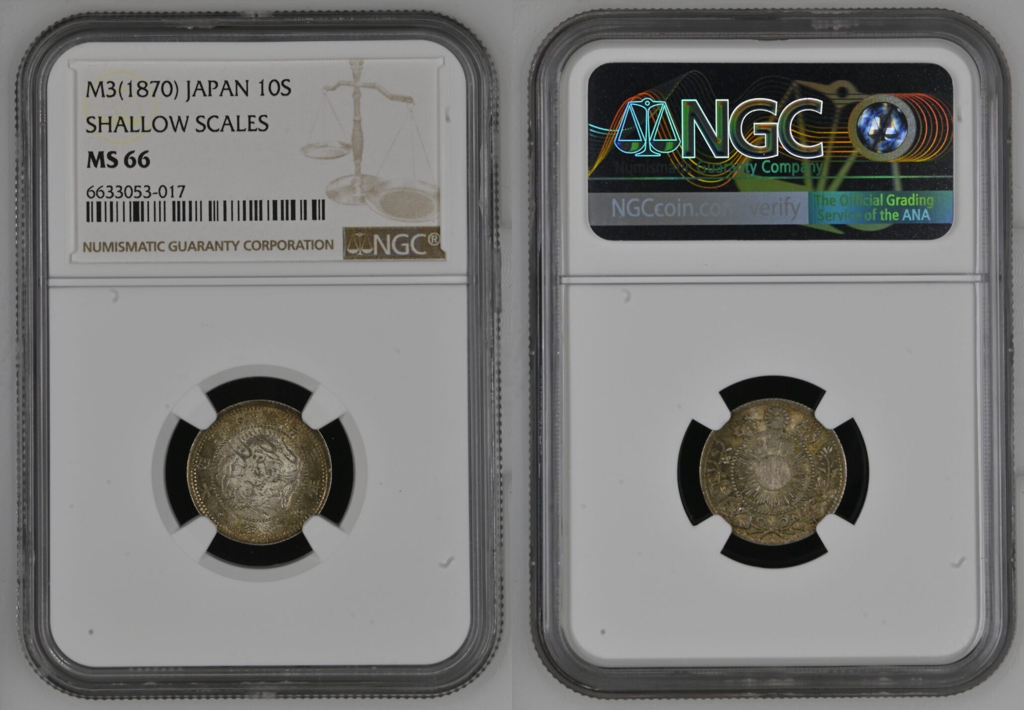 Japan 10 Sen M3 (1870) Mutsuhito (Meiji) (1868 - 1912) NGC MS 66 | MA-Shops