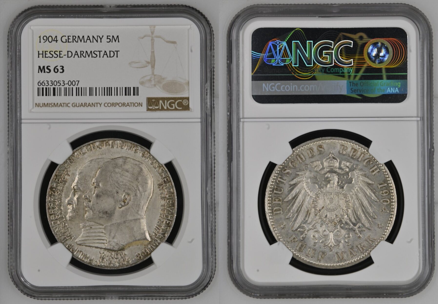 Germany Deutschland Hessen Kaiserreich 5 Mark 1904 400. Geburtstag von ...