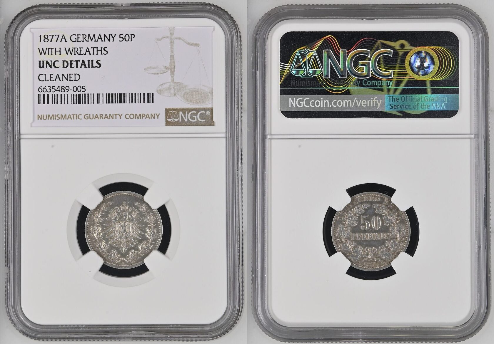Deutschland Germany Kaiserreich 50 Pfennig 1877 A Kursmünze Selten in dieser Erhaltung NGC UNC ...