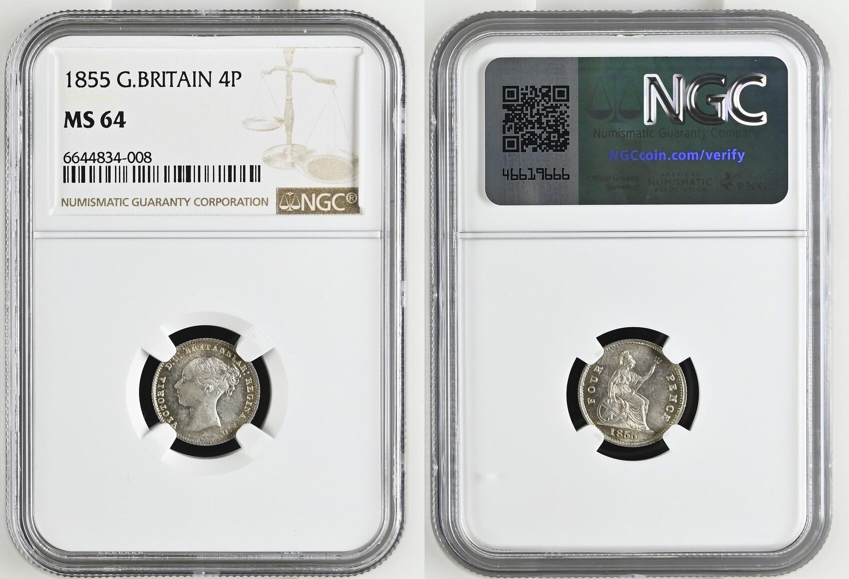 England Great Britain Großbritannien 4 Four Pence Penny Groat 1855 ...