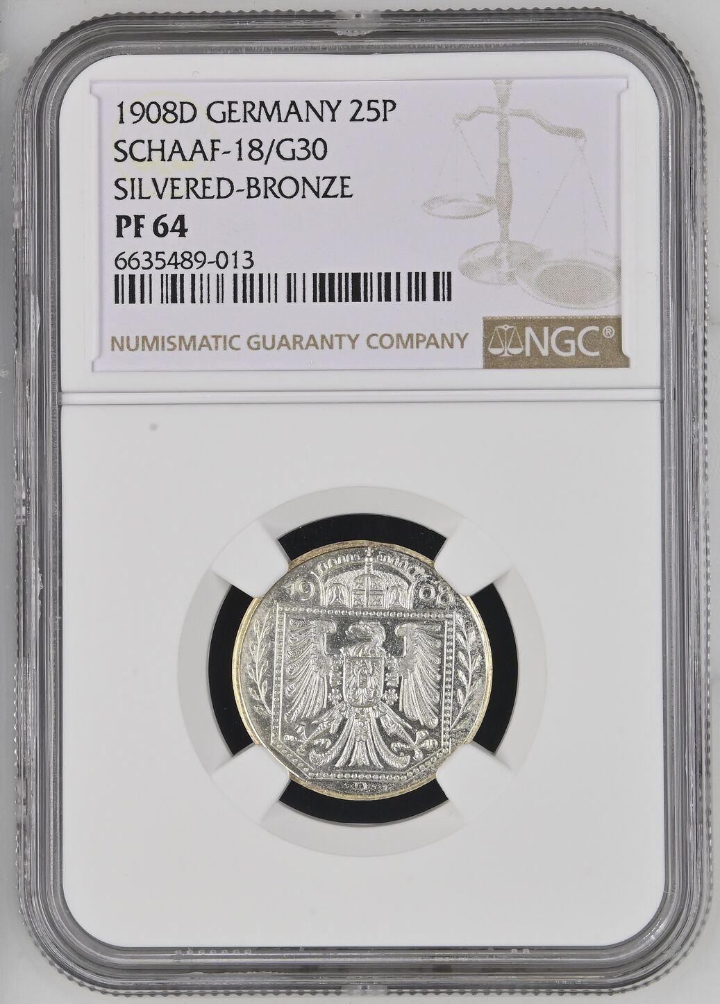 Germany Kaiserreich 25 Pfennig Probe 1908 D Karl Goetz Finest known to ...