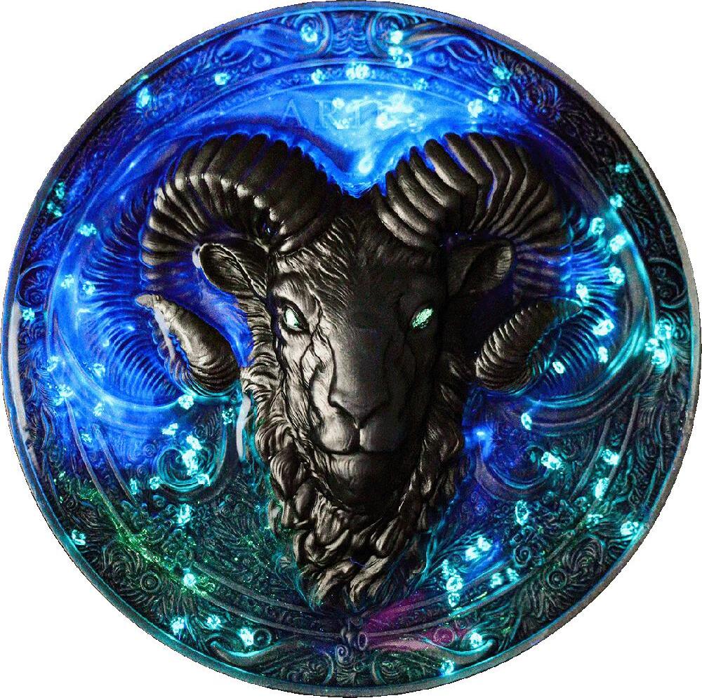 12 Dollars ARIES Glow in the Dark Twelve Zodiac Signs 5 Oz Silver Coin ...