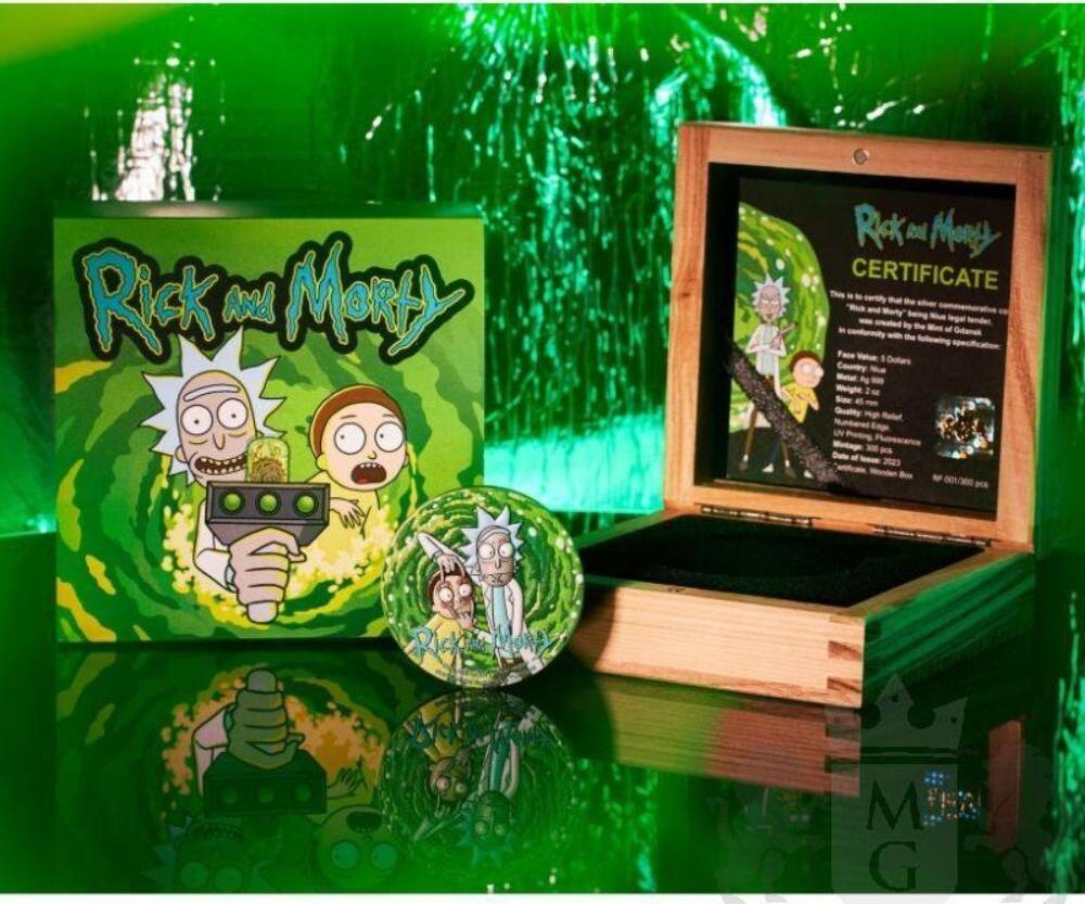 5 Dollars RICK AND MORTY 2 Oz Silver Coin 5$ Niue 2023 Antique Finish ...