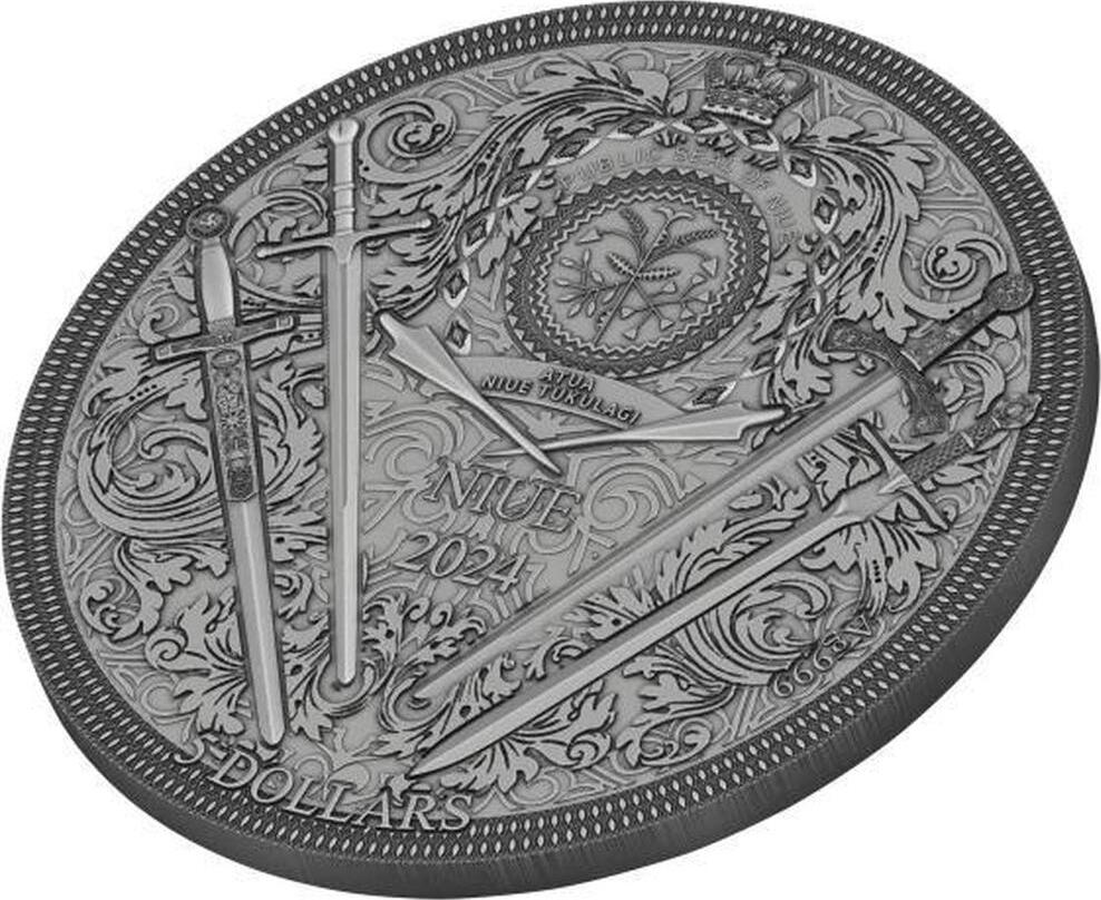 5 Dollars EXCALIBUR Legendary Swords 2 Oz Silver Coin 5$ Niue 2024 ...