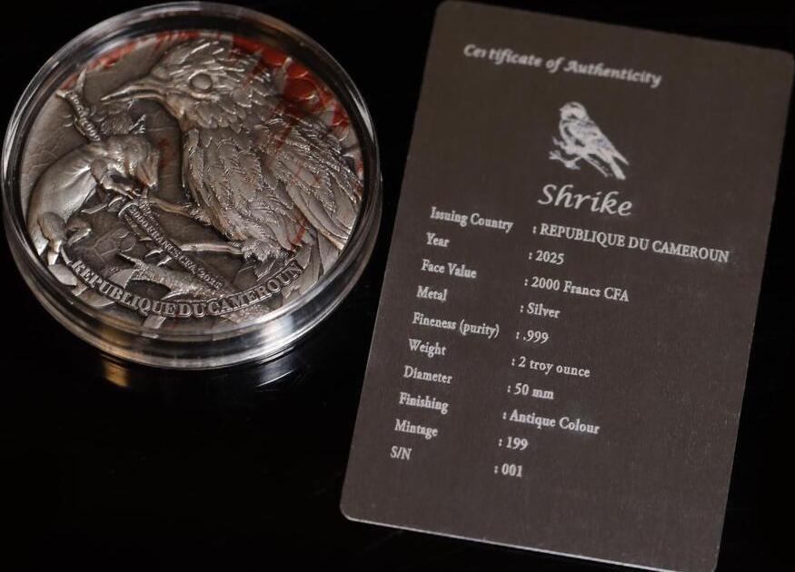 SHRIKE LORD OF PAIN 2 Oz Silver Coin 2000 Francs CFA Cameroon 2025 ...