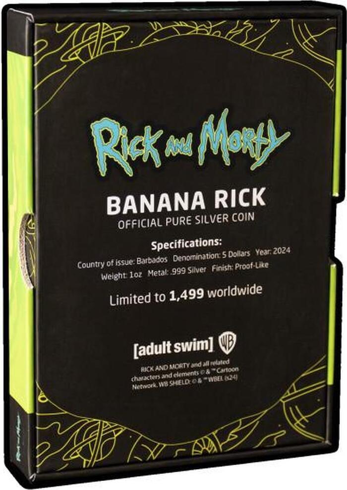 5 Dollars BANANA RICK Rick and Morty 1 Oz Silver Coin 5$ Barbados 2024 ...