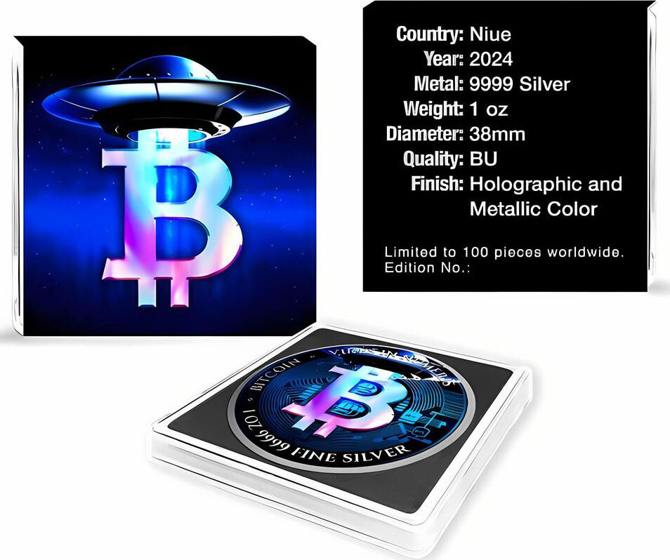 2 Dollars BITCOIN UFO 1 Oz Silver Coin 2$ Niue 2024 BU - Brilliant ...