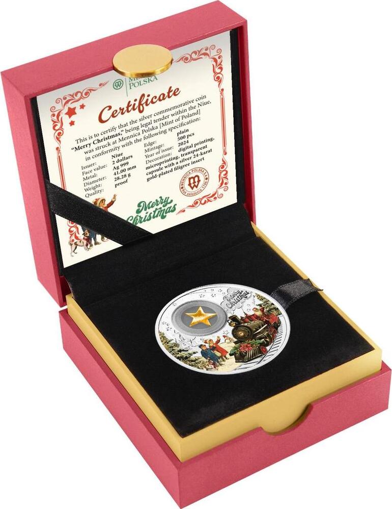 2 Dollars MERRY CHRISTMAS Silver Coin 1$ Niue 2024 Proof | MA-Shops