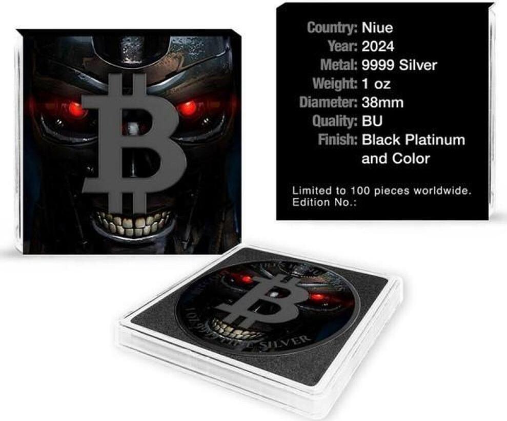 2 Dollars AI CYBORG Bitcoin 1 Oz Silver Coin 2$ Niue 2024 BU ...