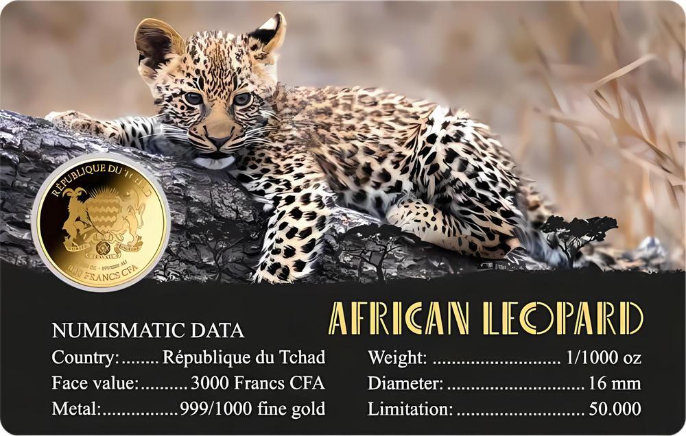 AFRICAN LEOPARD 1/1000 Oz Gold Coin 3000 Francs Chad Prooflike | MA-Shops