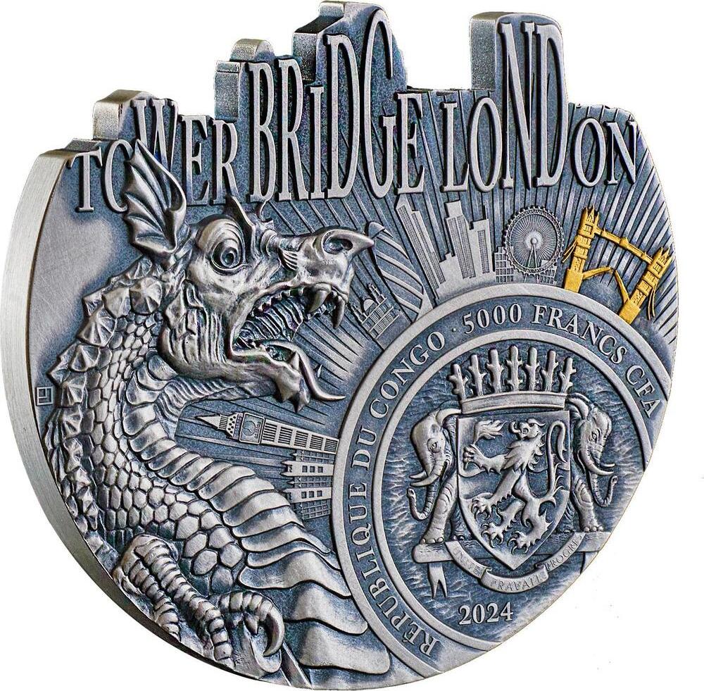 Republic of Congo TOWER BRIDGE World Famous Bridges Shaped 5 Oz Silver ...