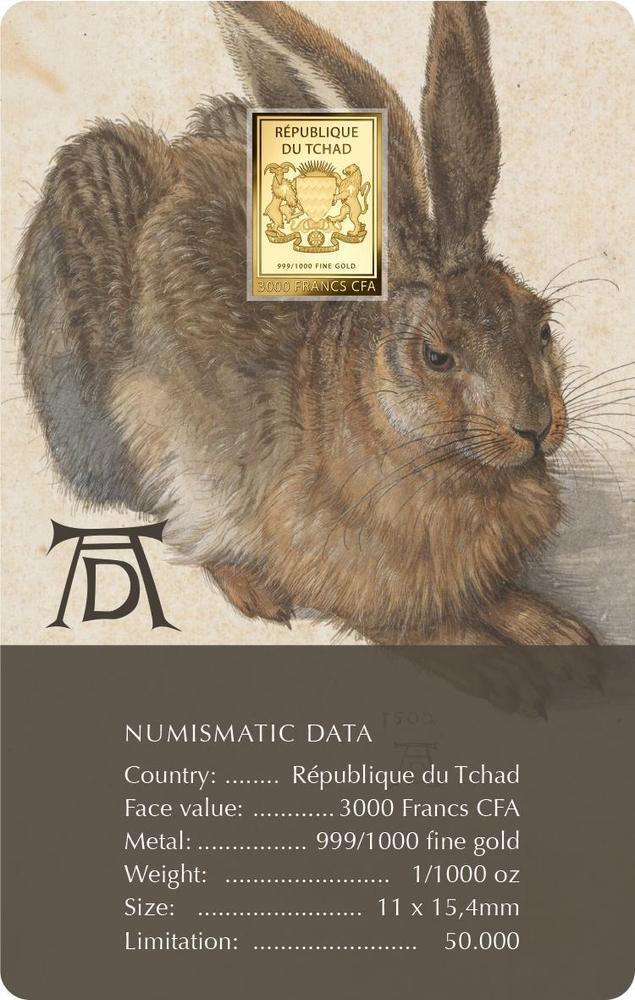HARE 1/1000 Oz Gold Coin 3000 Francs Chad 2025 Prooflike | MA-Shops