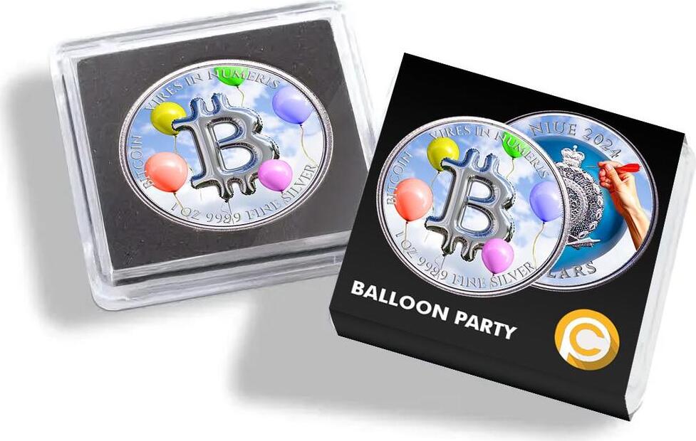 2 Dollars BALLOON PARTY Bitcoin 1 Oz Silver Coin 2$ Niue 2024 BU ...