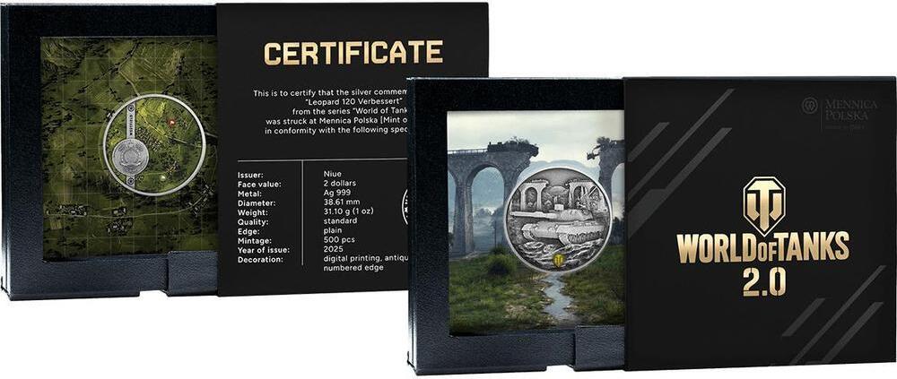 2 Dollars LEOPARD 120 VERBESSERT World Of Tanks 1 Oz Silver Coin 1 ...