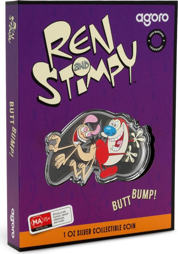2 Dollars BUTT BUMP Ren And Stimpy 1 Oz Silver Coin 2$ Niue 2025 Proof ...