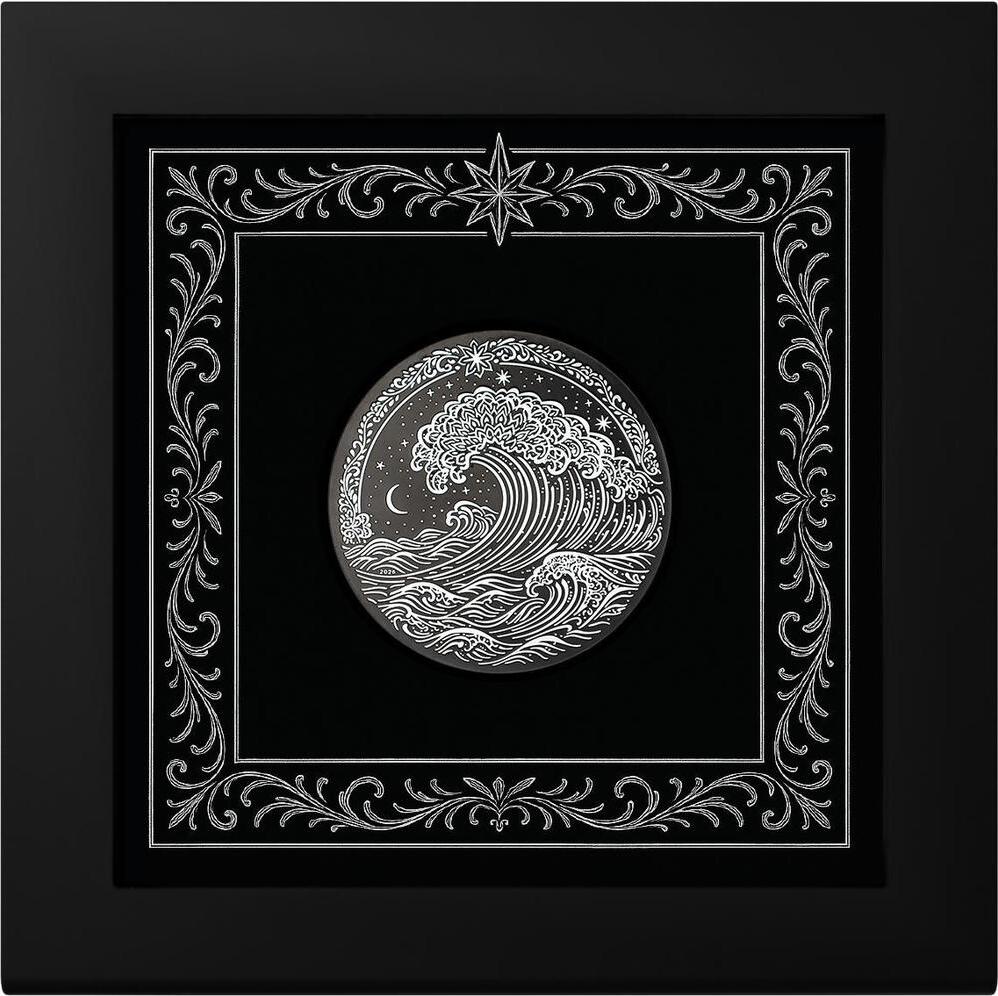 5 Dollars WAVE 1 Oz Silver Coin 5$ Cook Islands 2026 Obsidian Black ...