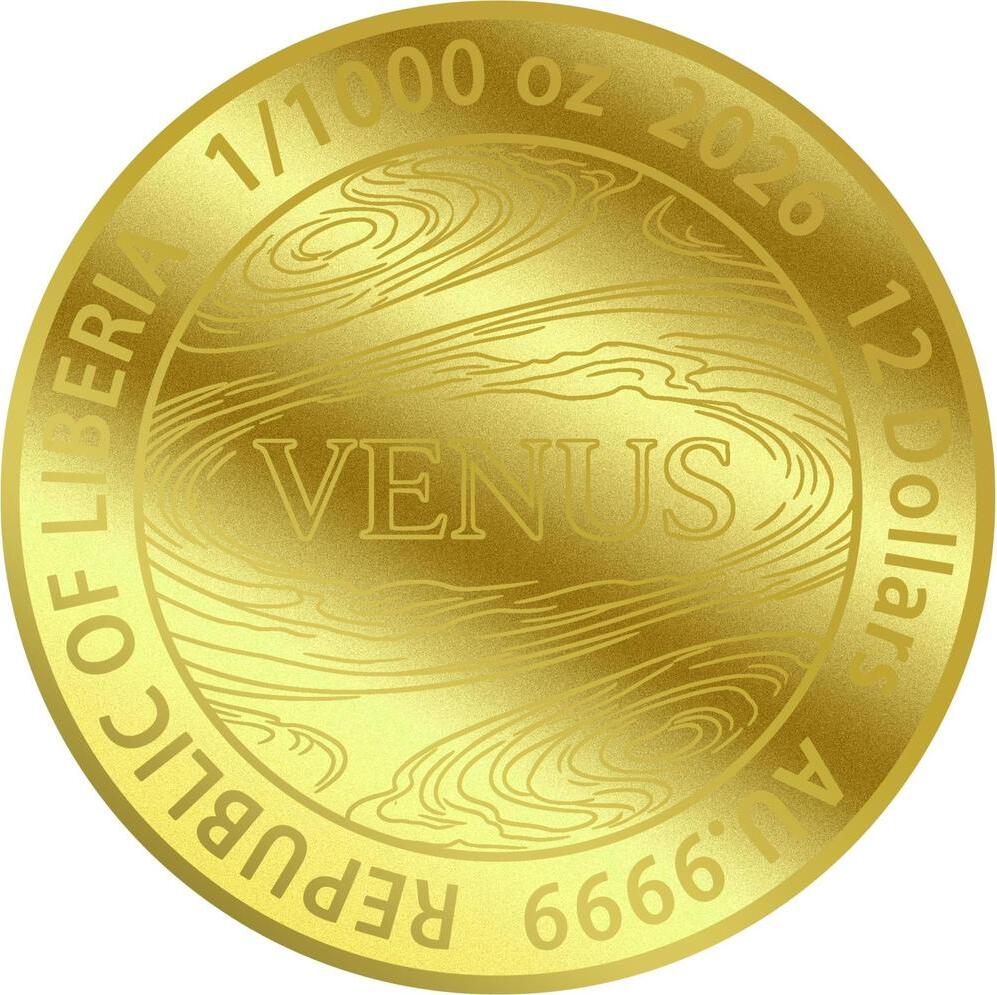 12 Dollars VENUS Planet 1/1000 Oz Gold Coin 12$ Liberia 2026 | MA-Shops