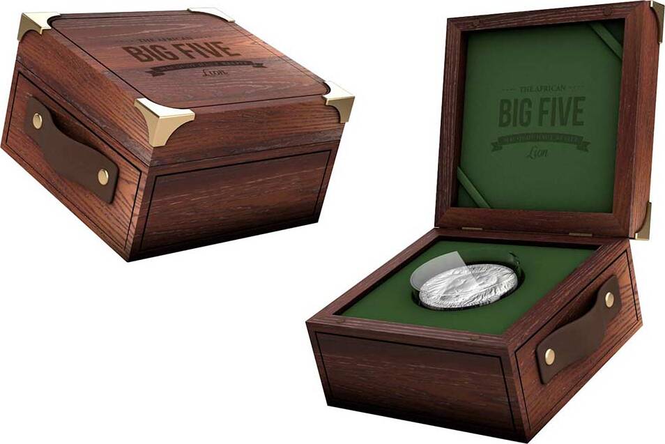 LION BIG FIVE Mauquoy Haut Relief 5 Oz Silver Coin 5000 Francs Ivory ...