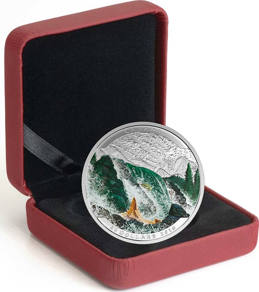 20 Dollars SALMON Landscape Illusion Silver Coin 20$ Canada 2016 Proof ...