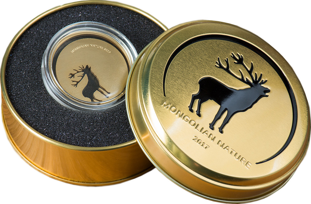 ROARING DEER Mongolian Nature Silver Coin 500 Togrog Mongolia 2017 BU ...